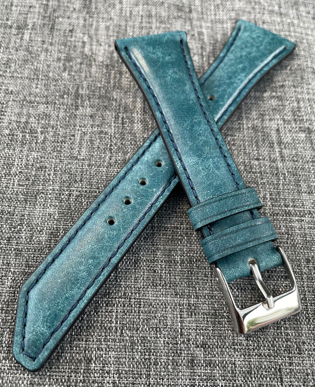 Vintage Design / Dress Watch Strap / Top Grain Leather / Ocean Blue ...