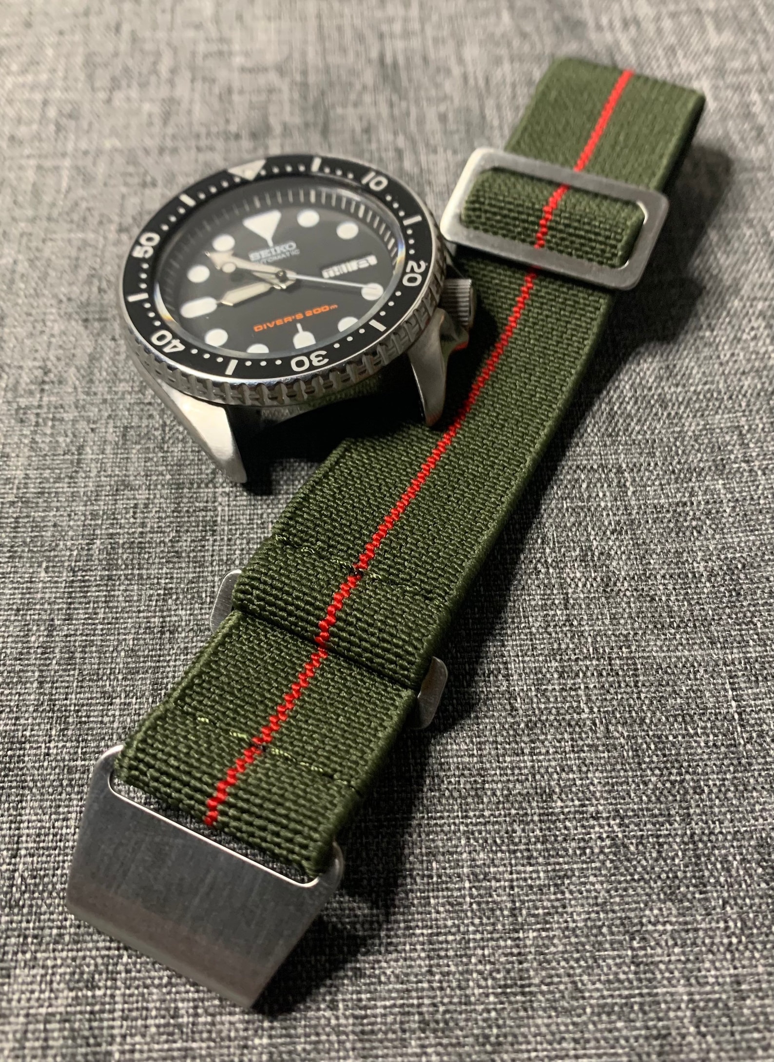 French Marine Nationale Nylon Watch Strap / Military Green - Red Stripe ...