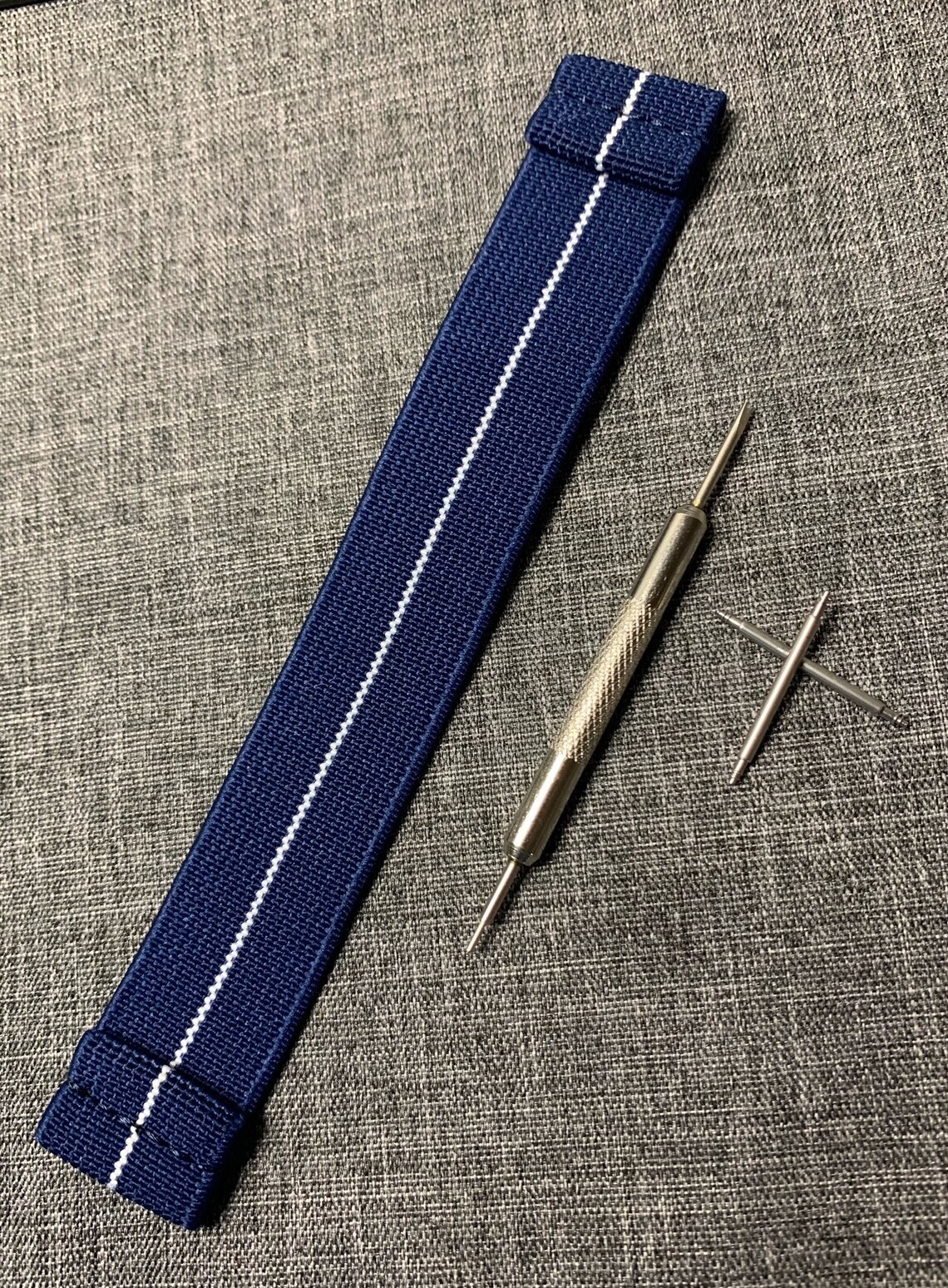 Elastic Nylon Band Watch Strap / Blue - White Stripe / LARGE WRISTS ...