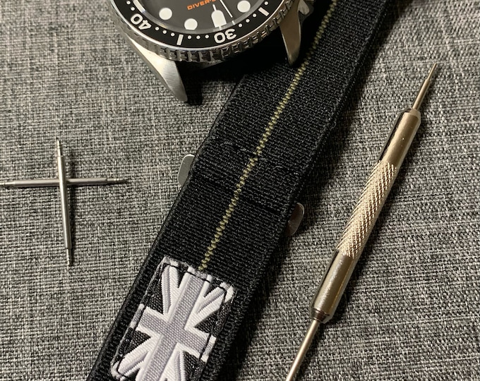 UK Marine Nationale Military Watch Strap / Black Khaki / Stainless ...