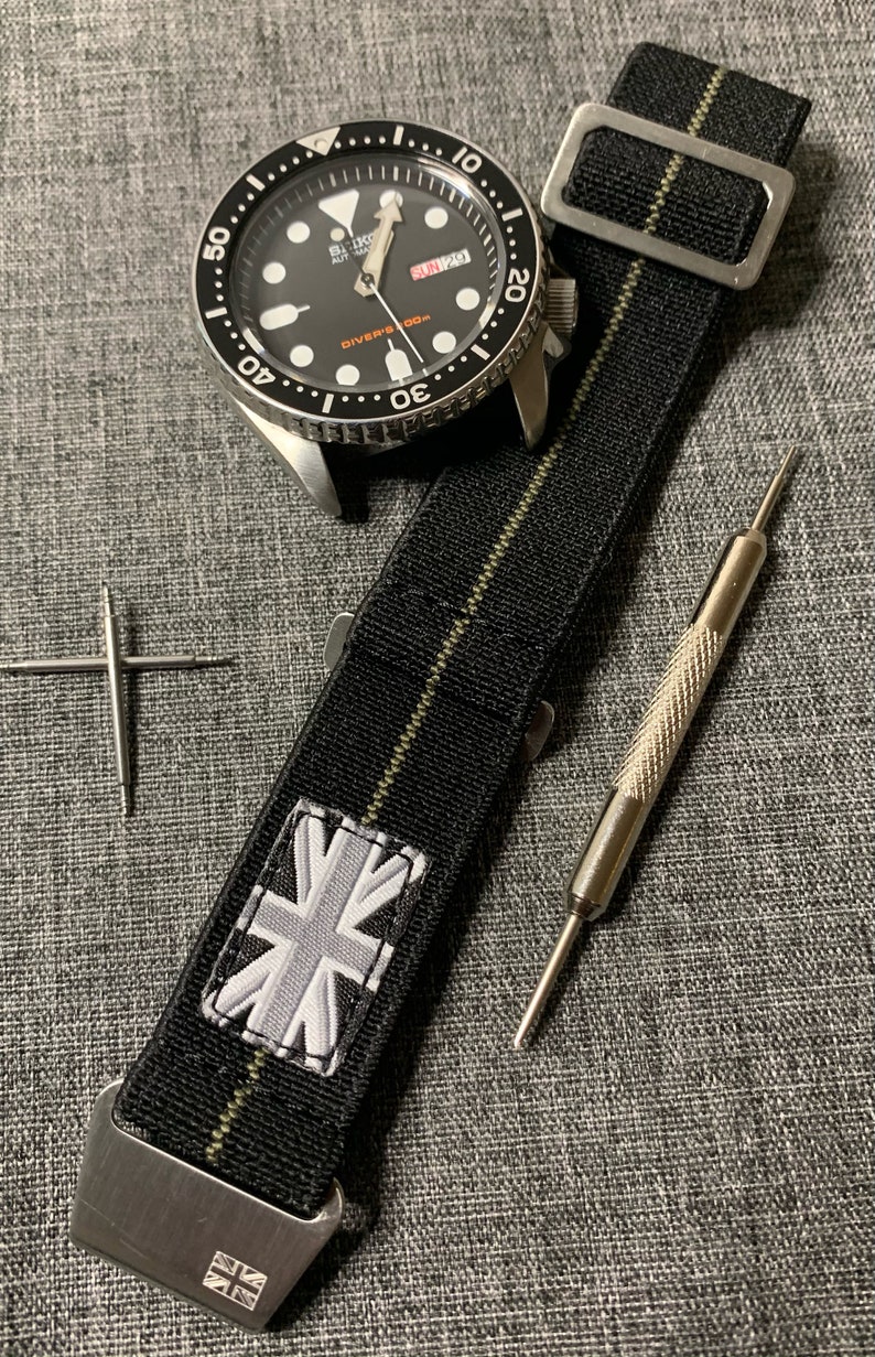 UK Marine Nationale Military Watch Strap / Black - Khaki / Stainless ...