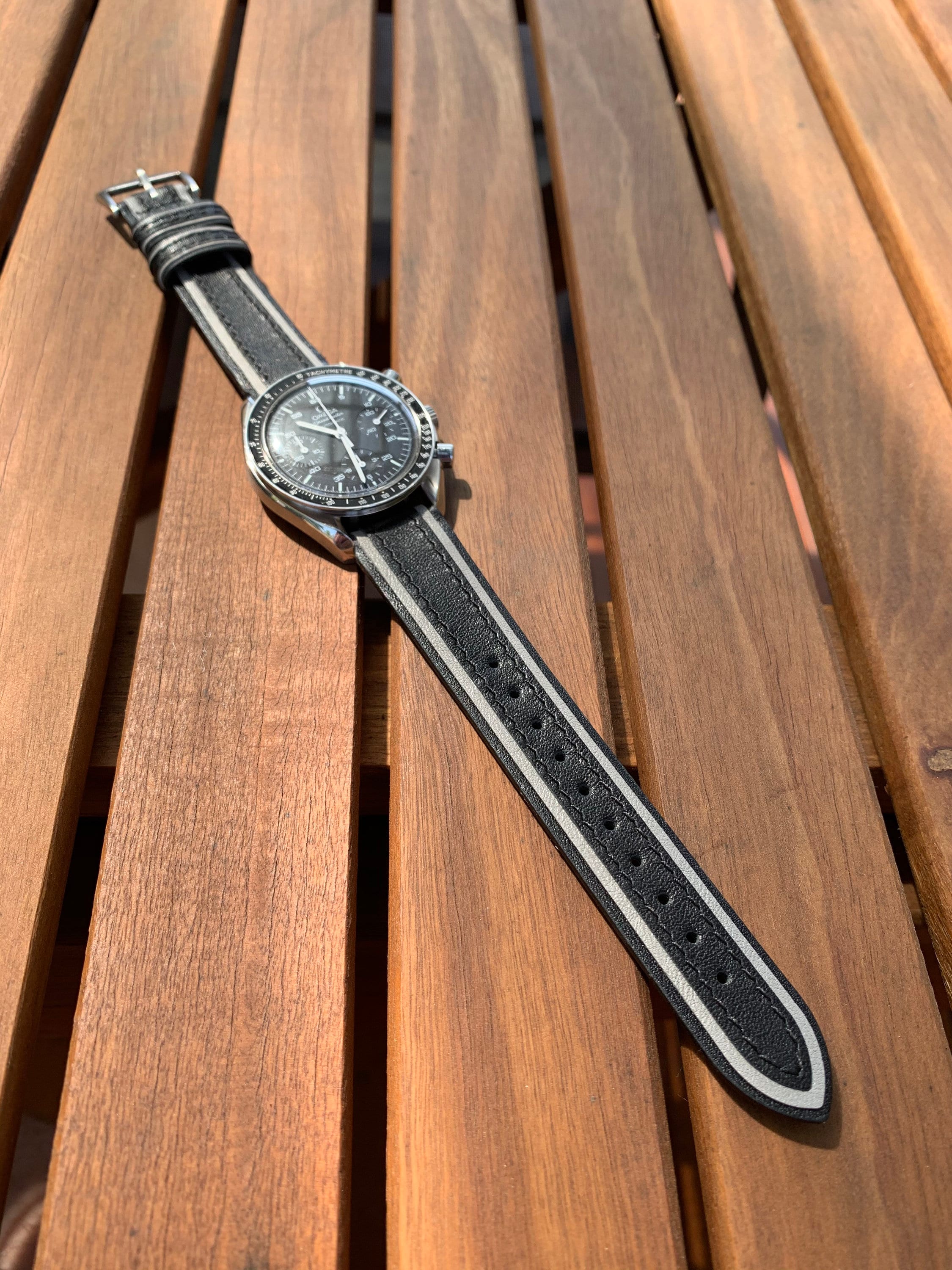 Premium Leather Rally Watch strap / Black Tri-Colour / | Etsy