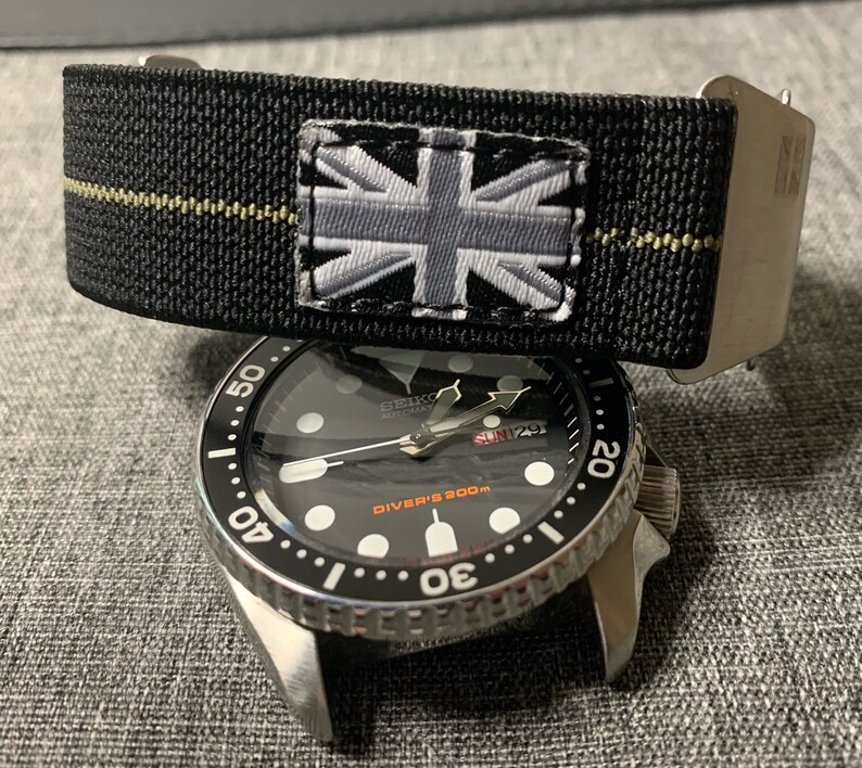 UK Marine Nationale Military Watch Strap / Black - Khaki / Stainless ...