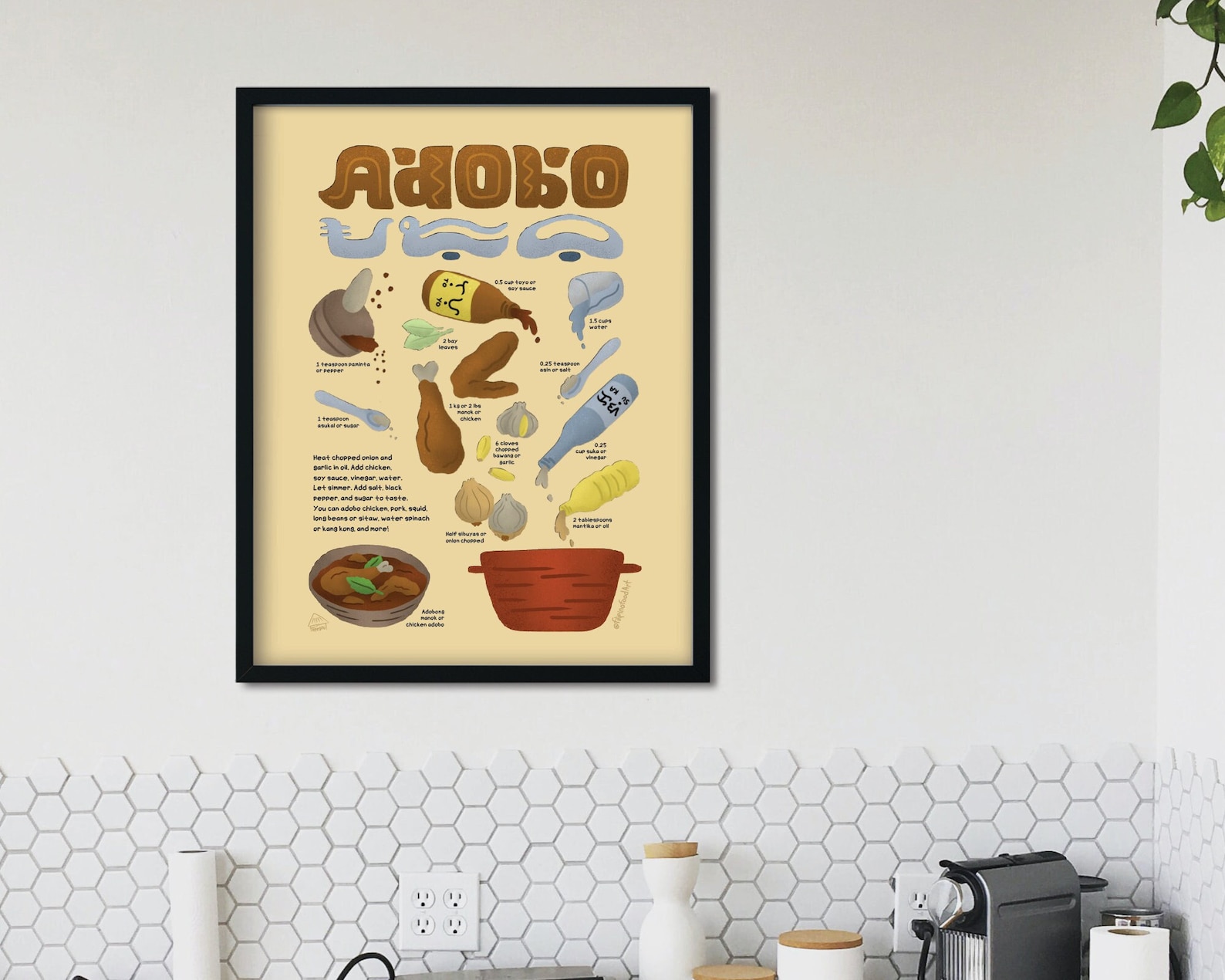 Chicken Adobo Recipe Art Printable Art Philippines Wall - Etsy