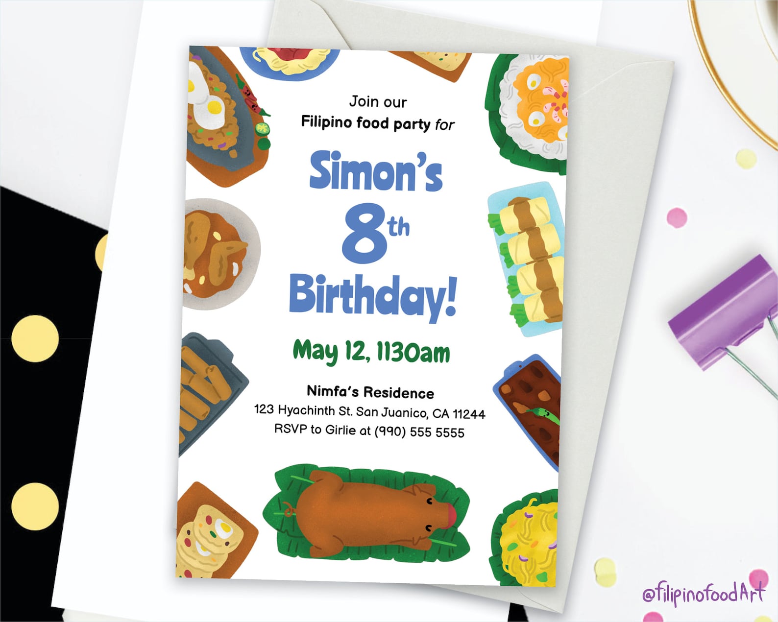 Filipino Food Party Invitation, Kids Party Invite for Girls Boys ...