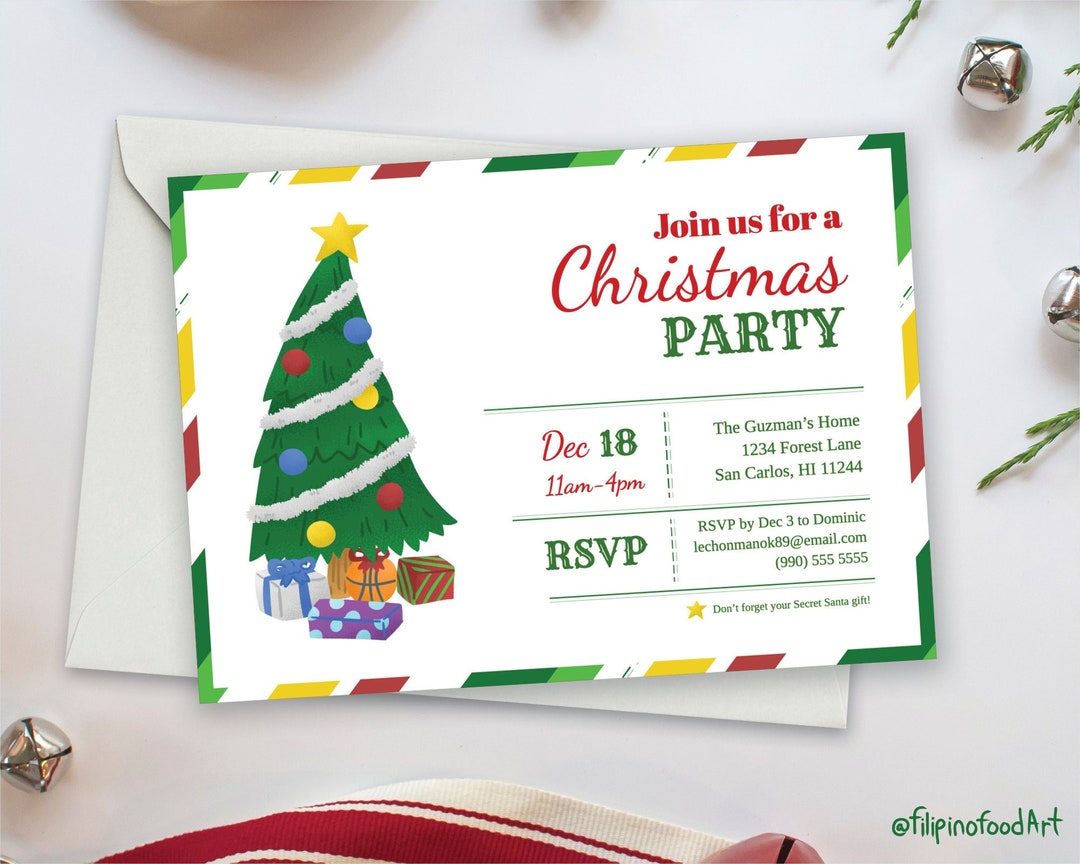 Christmas Party Invitation With Tree, Downloadable Printable Art ...