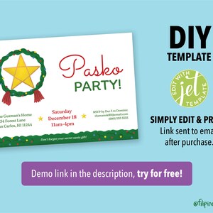 Pasko Party Parol Filipino Christmas Invitation, Party Invite ...