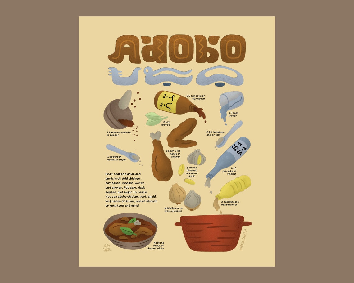 Chicken Adobo Recipe Art Printable Art Philippines Wall - Etsy