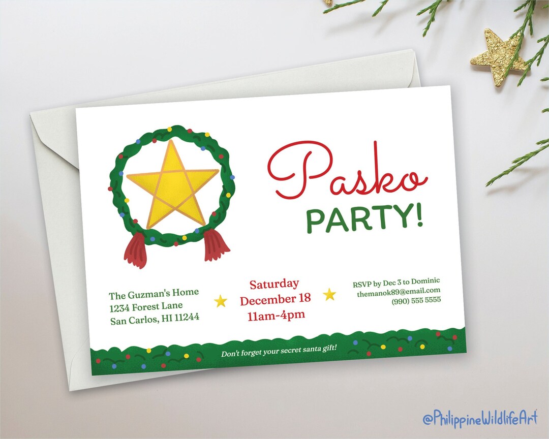 Pasko Party Parol Filipino Christmas Invitation, Party Invite ...