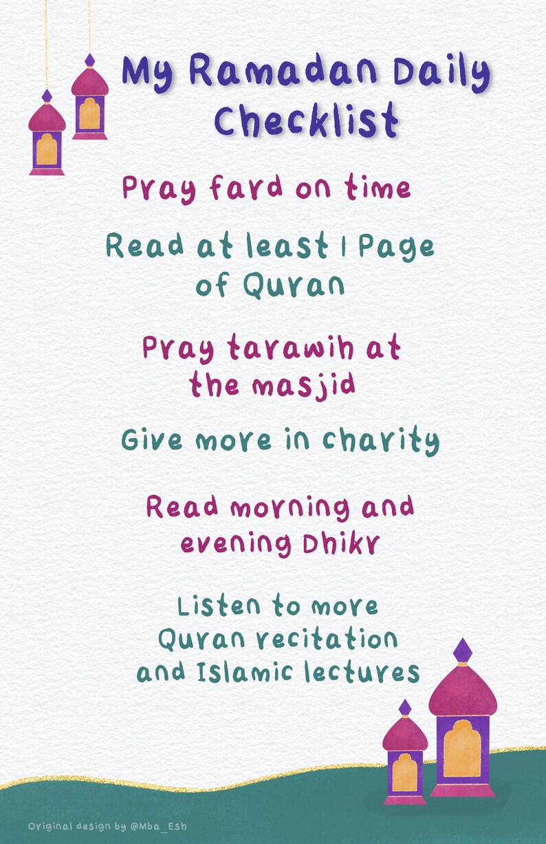 Ramadan Check List, A Beautiful Reminder to Boost Your Ramadan - Etsy