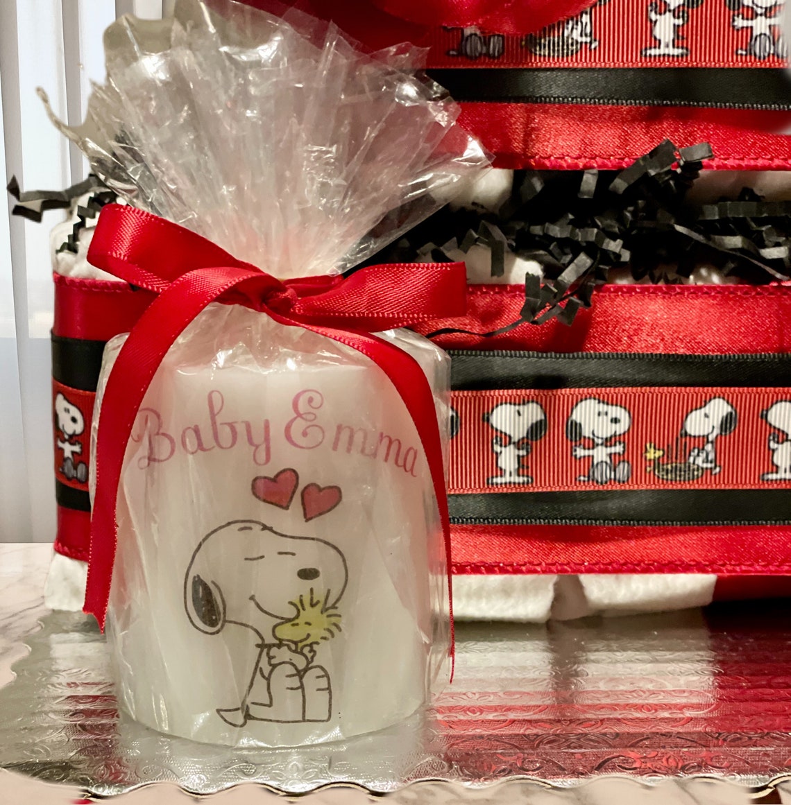 Baby Shower Gift-Red and Black Snoopy Baby Girl Diaper Cake | Etsy