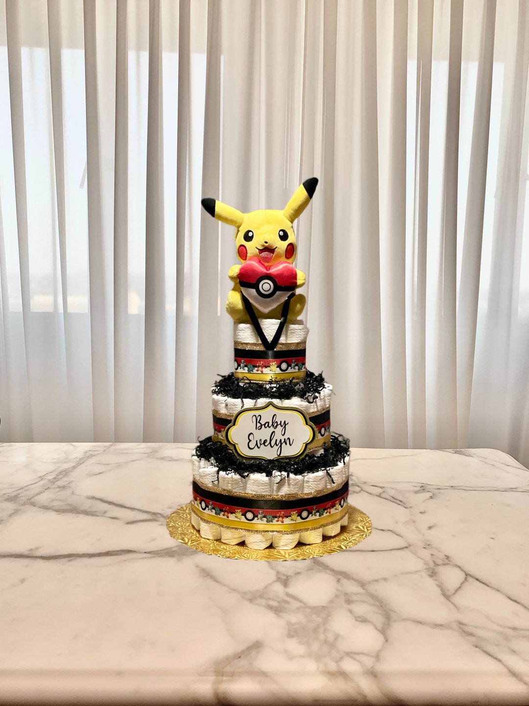 Baby Shower Gift-gender Neutral Pikachu Gold and Black Diaper Cake - Etsy