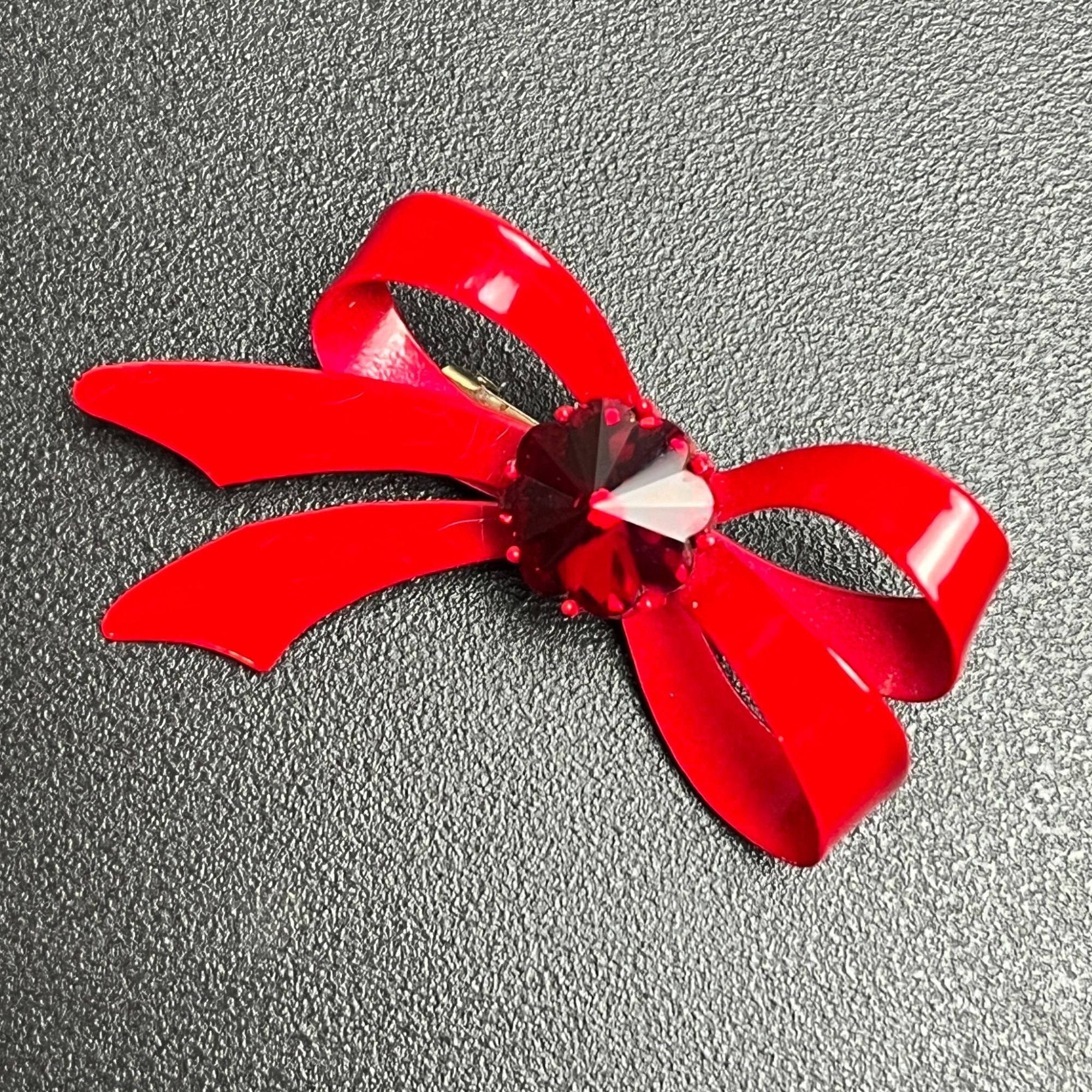 Bright Red Bow Brooch With Dazzling Red Rivoli Center Stone - Etsy