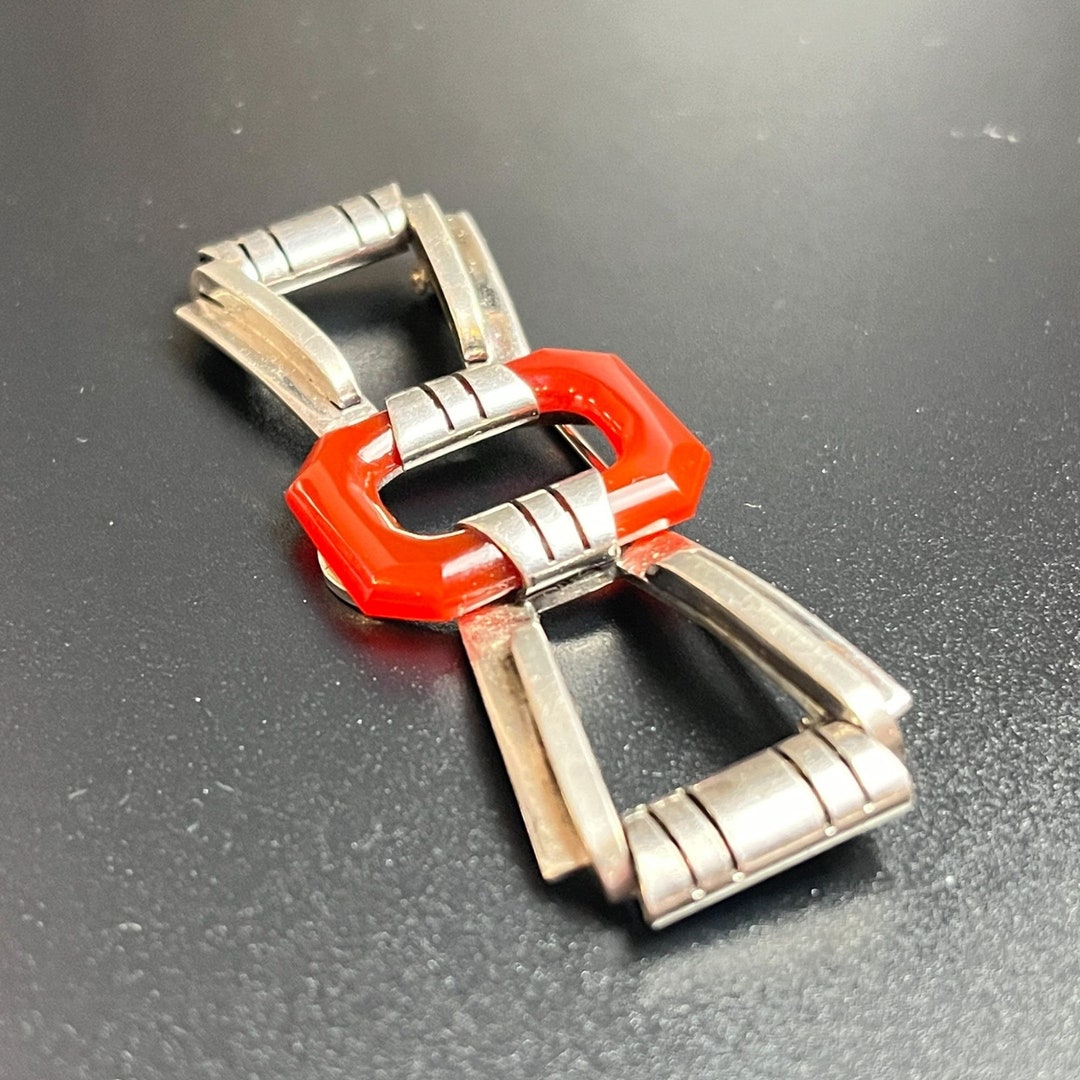 Machine Age Brooch in Sterling Silver With Carnelian Circa - Etsy