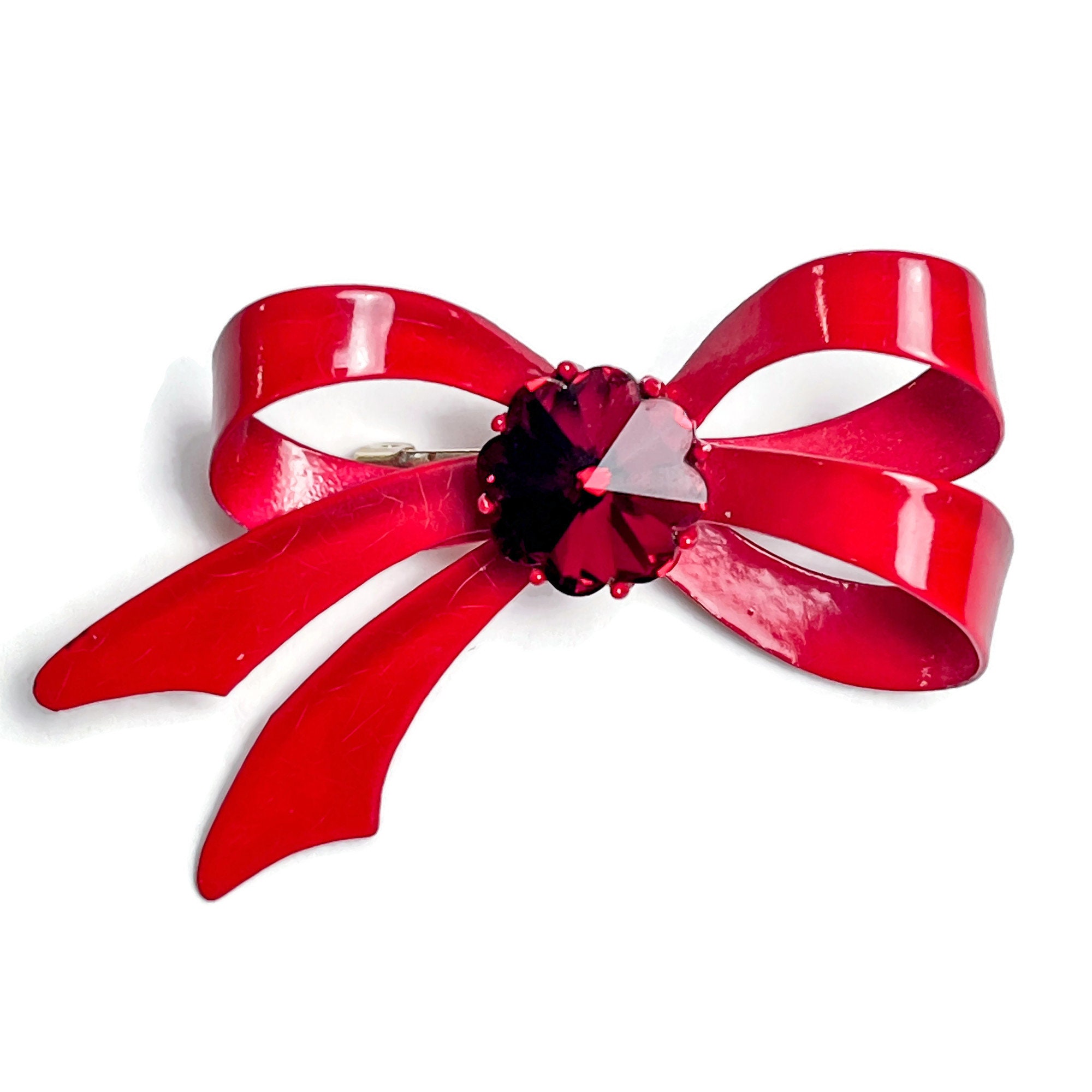 Bright Red Bow Brooch With Dazzling Red Rivoli Center Stone - Etsy