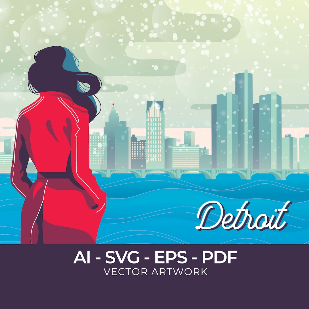 Vector Detroit Cityscape, Detroit Michigan Art, AI Vector, Michigan Svg ...
