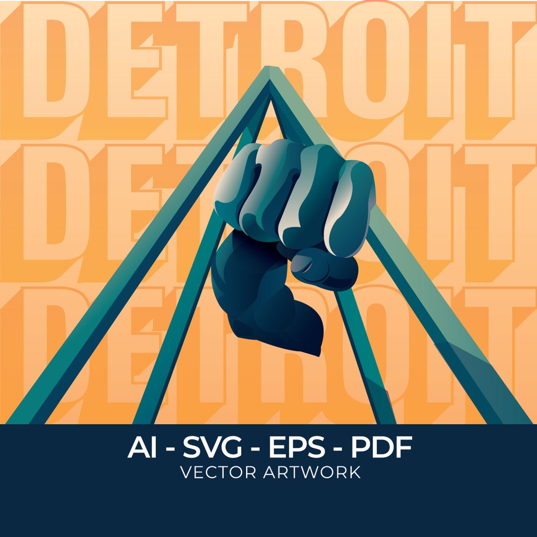 Vector DETROIT Joe Louis Fist, Svg Detroit Michigan, Michigan Landmark ...