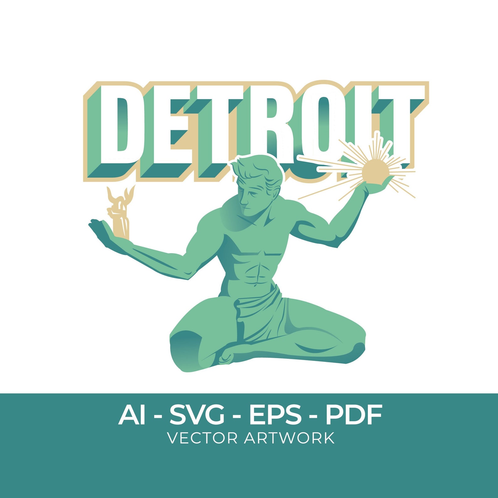 Vector Spirit of Detroit, Detroit Michigan Art, AI Vector, Michigan ...