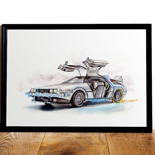 Delorean Drawing Stylish Back to the Future Poster DMC - Etsy