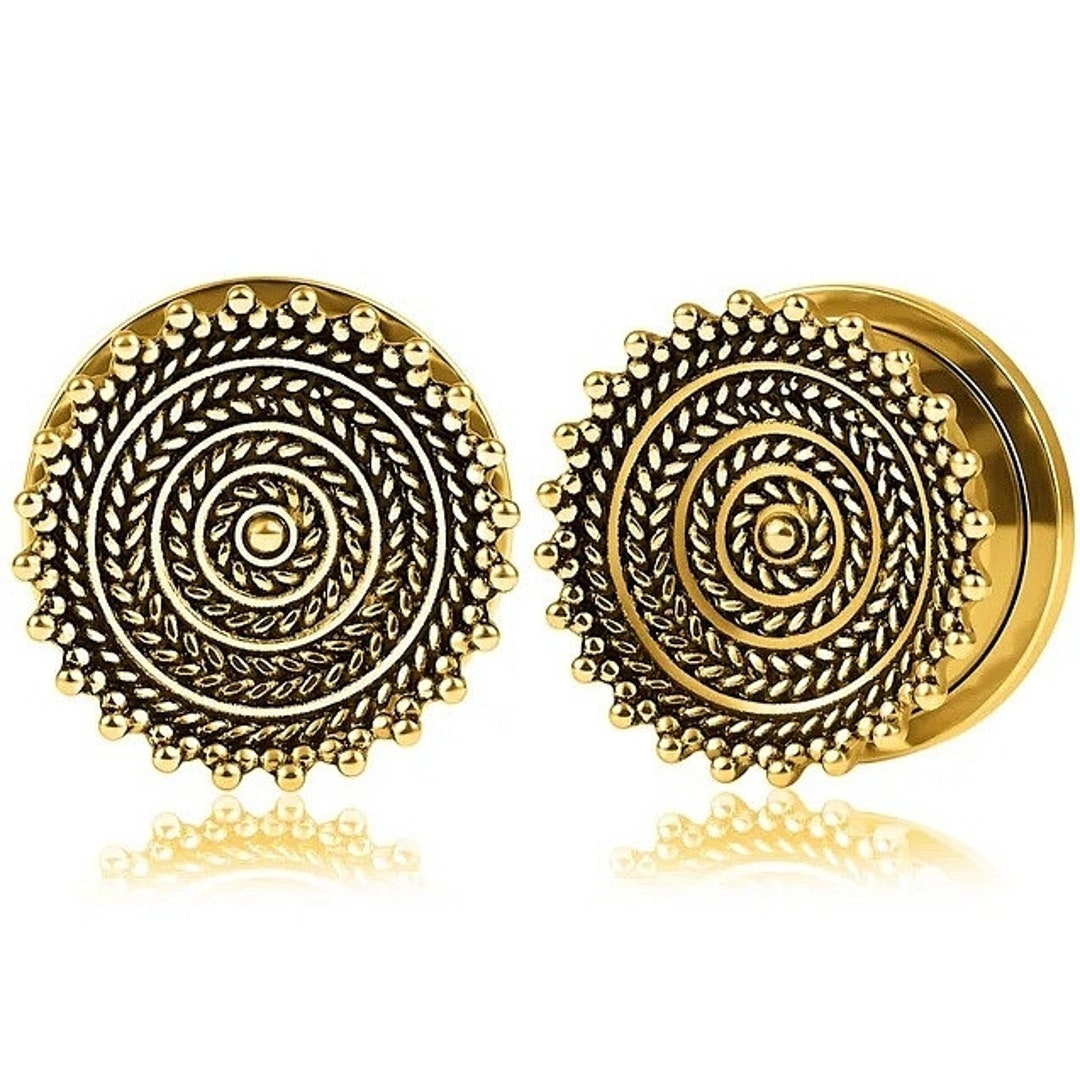 GOLDCOLORED BRAIDED MANDALA Plugs Tunnels / Screw Tunnel Ab - Etsy