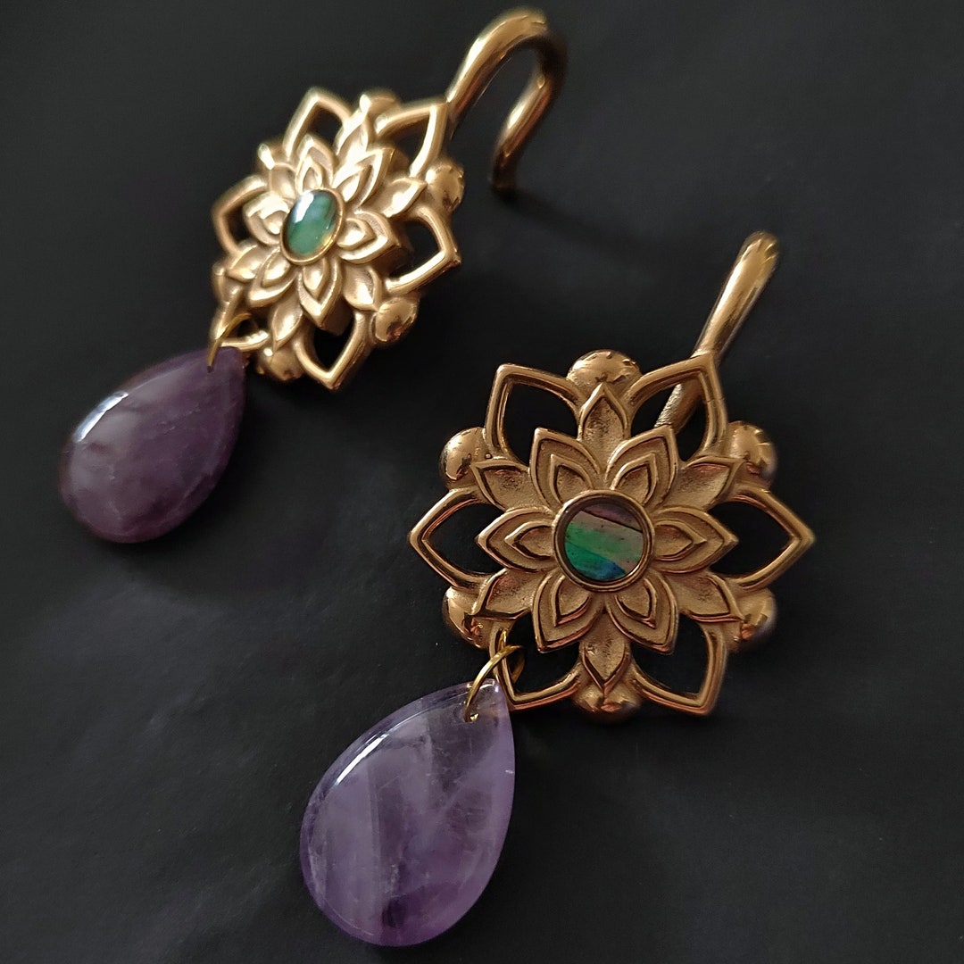 GOLDCOLORED ABALONE FLOWER Hangers With Amethyst Drop Pendant Ab 30 ...