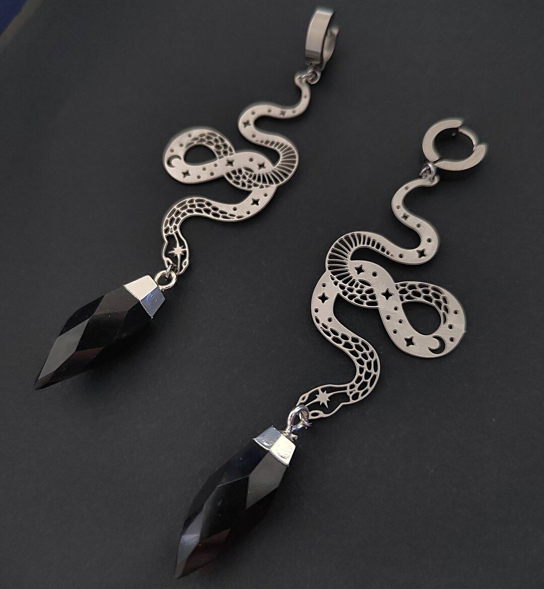 Silvercolored Enchanted Snake Obsidian Earrings Ab 22,50 Euro - Etsy