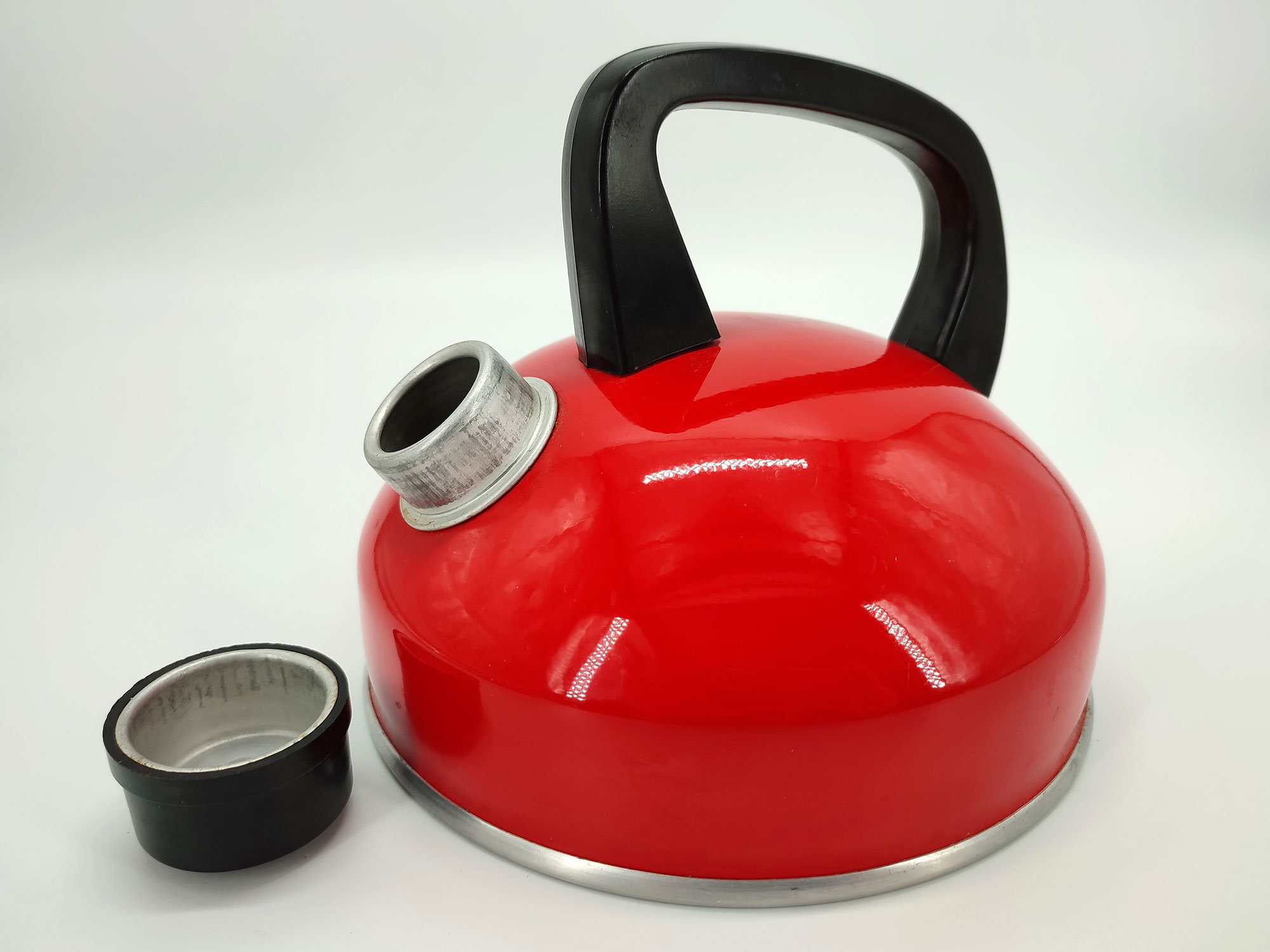 Vintage Red Whistling Kettle 70s, Mid Century Red Aluminium Enamel ...