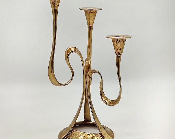 Mid Century Solid Brass Candelabra of Organic Ribbon Shape, Rare ...
