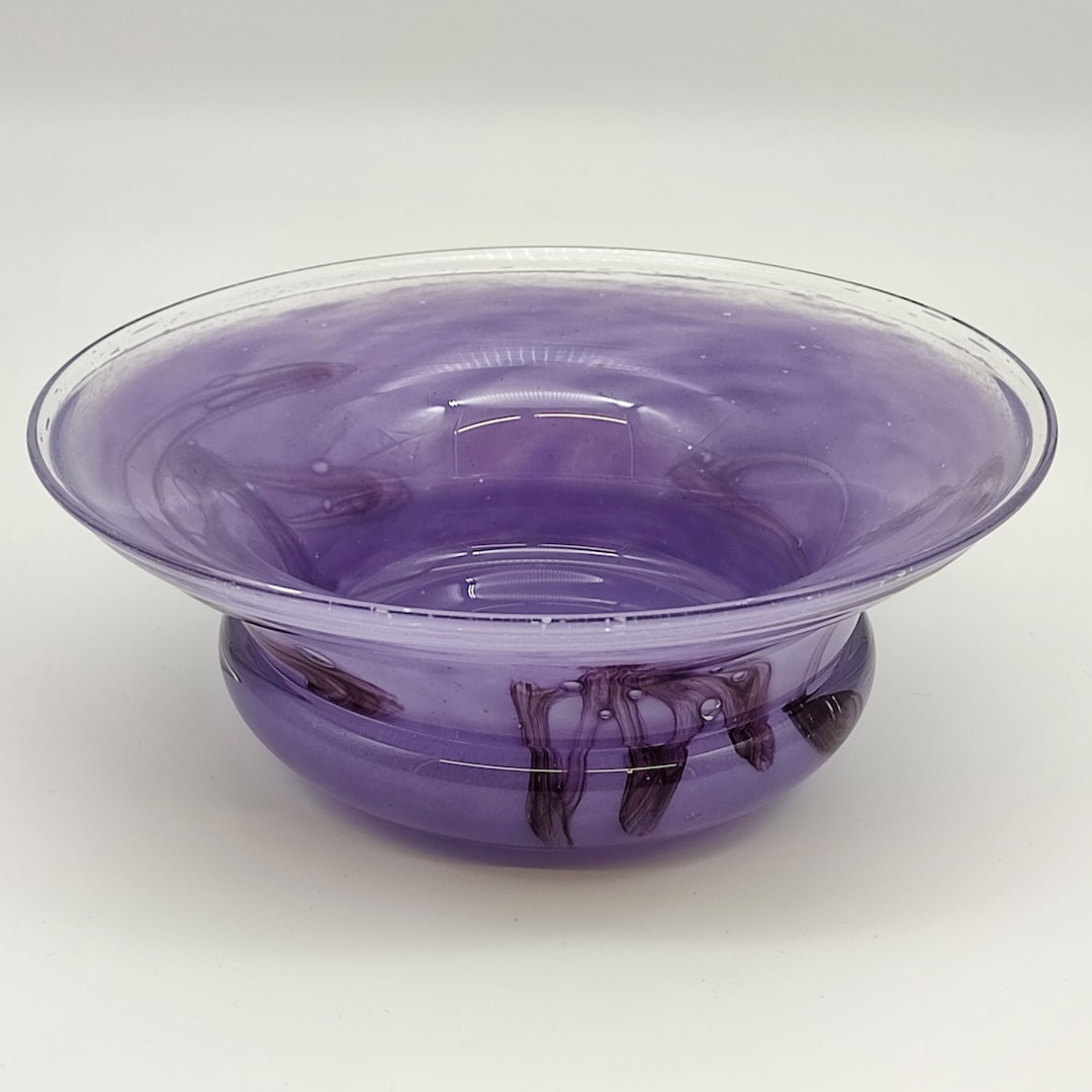 Purple Vintage Glass Art Bowl, Heavy Mid Century Glass Art Bowl, Rare ...