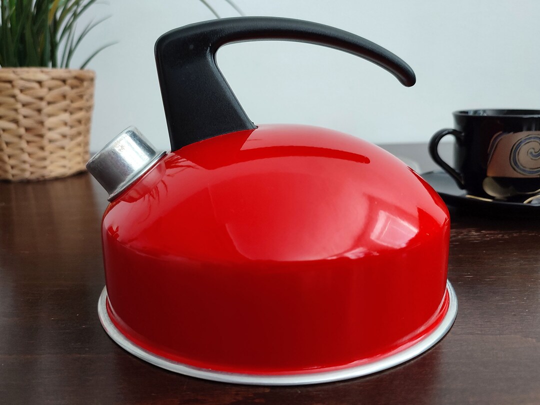 Vintage Red Metal Kettle 70s, Mid Century Water Heater for Gas Stoves ...