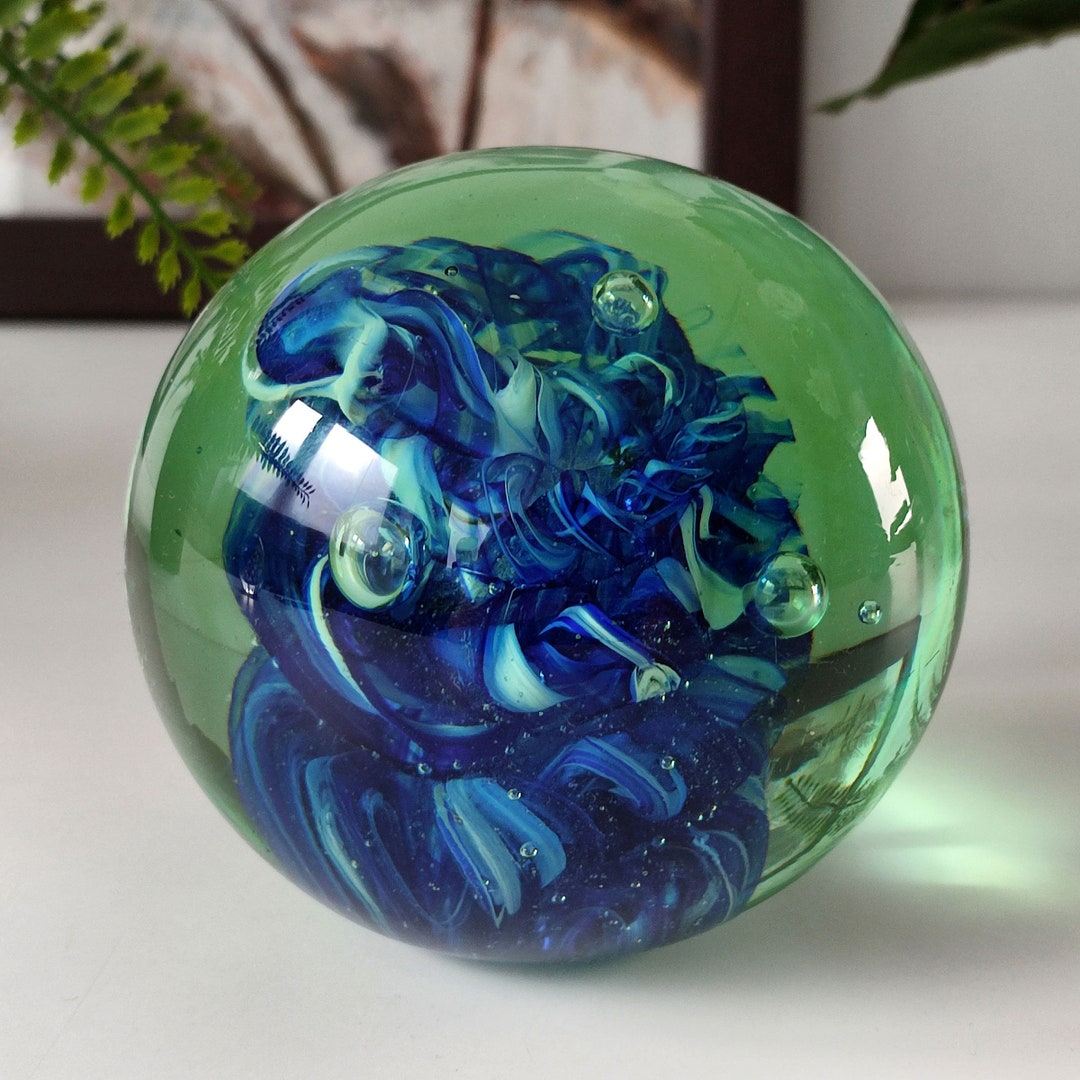 Green Vintage Murano Glass Paperweight Ball Mouth Blown 70s, Glass Ball ...
