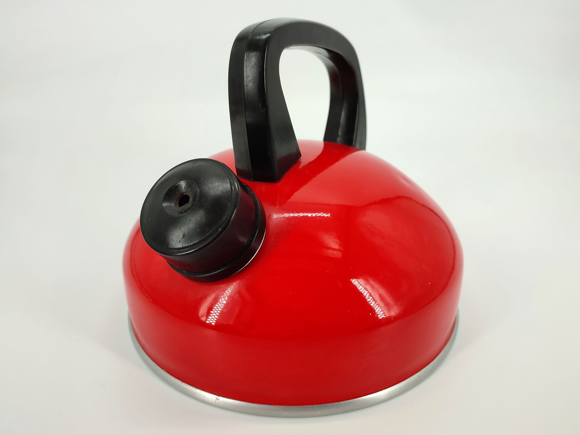 Vintage Red Whistling Kettle 70s, Mid Century Red Aluminium Enamel ...