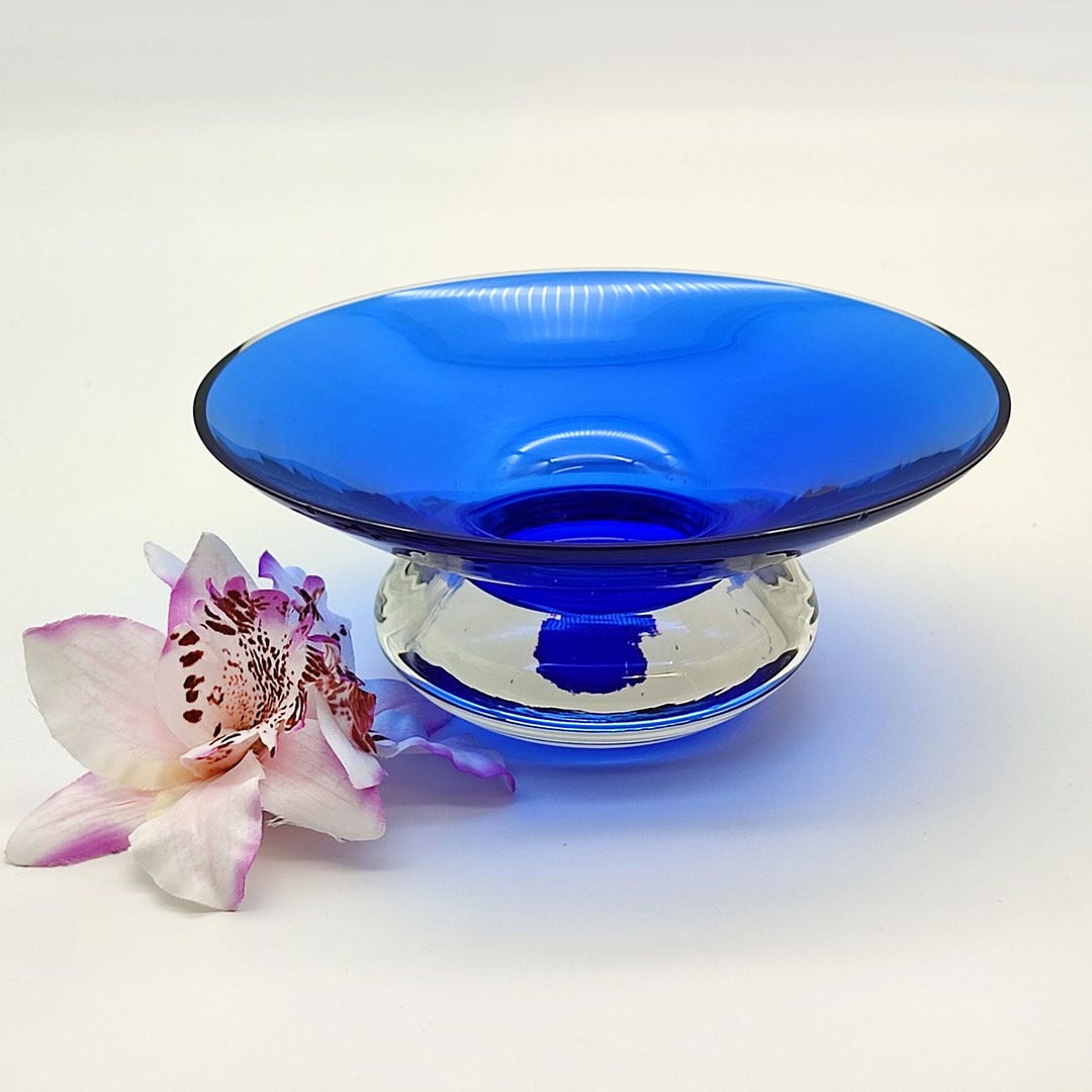 Vintage Cobalt Blue Crystal Glass Tealight or Candle Holder, Mid ...