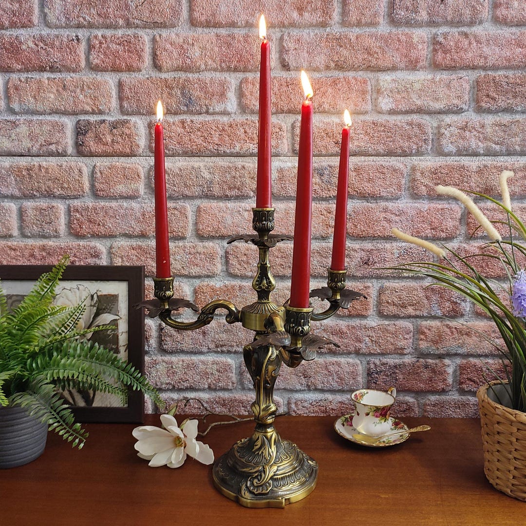 Rare Vintage Brass Candelabra Art Nouveau Style, Mid Century Metal ...