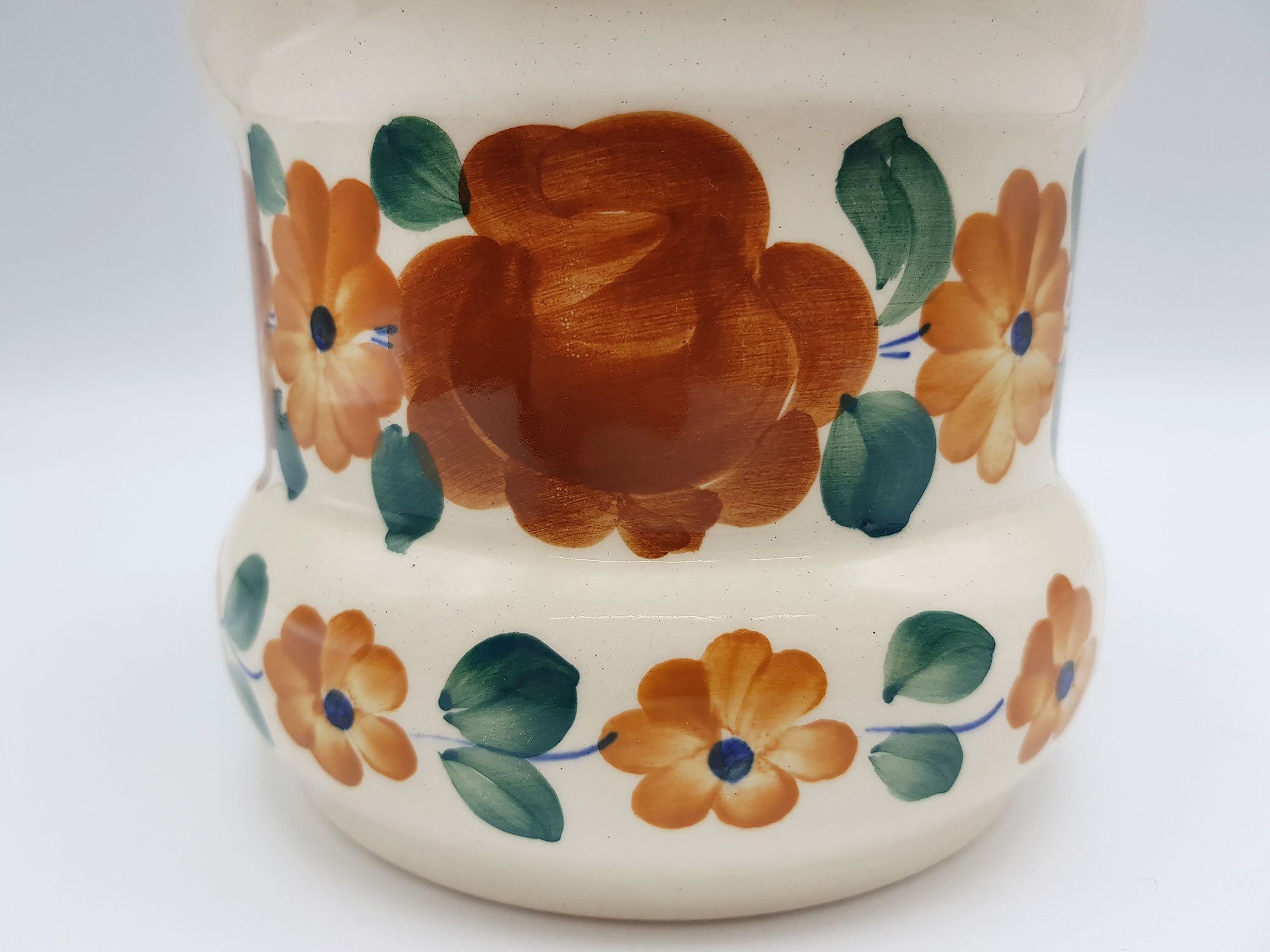 Vintage Ceramic Wall Salt Box, 70s Hand Painted Ceramic Container With ...