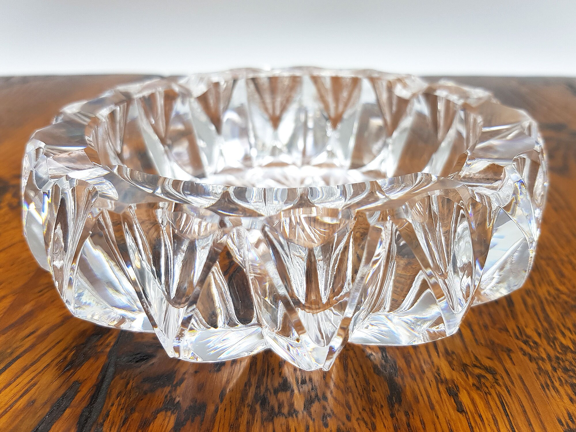 Large Vintage Crystal Glass Ashtray, Pinwheel Star Cut Heavy Large Vintage Crystal Glass Ashtray, Pinwheel Star Cut Heavy