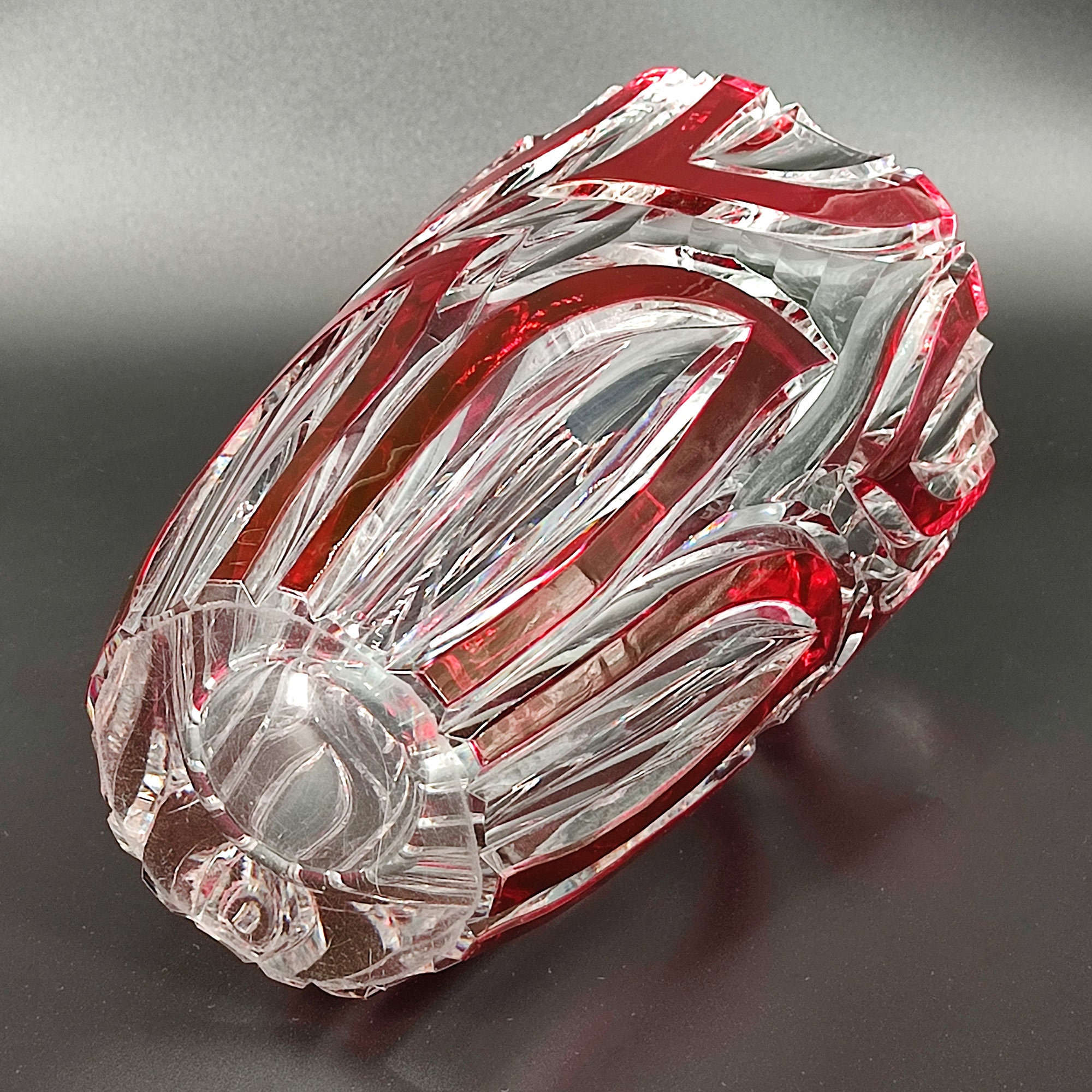 Vintage Crystal Glass Vase Val St Lambert, Heavy Art Deco Design Clear ...