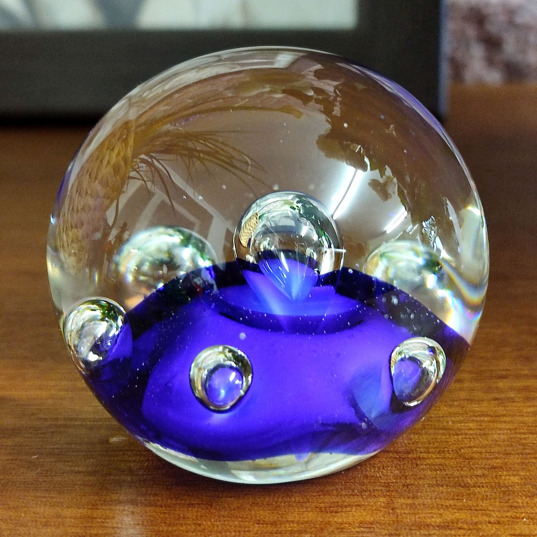 Vintage Glass Paperweight Ball Mouth Blown 70s, Clear Glass Ball With ...