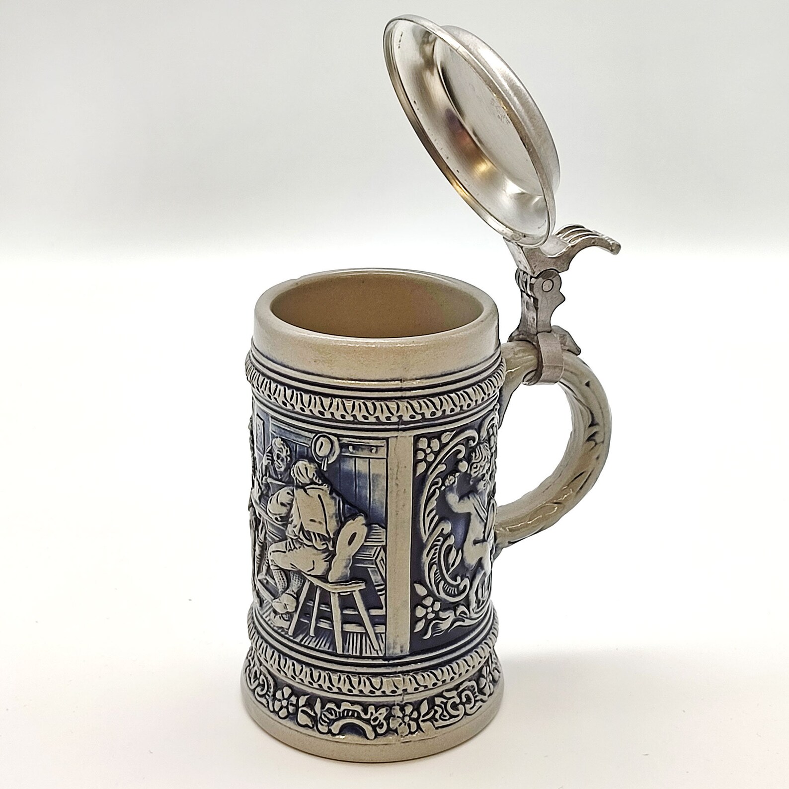 Vintage Gerz Ceramic Beer Tankard With a Pewter Lid 250 Ml, Blue Mid ...