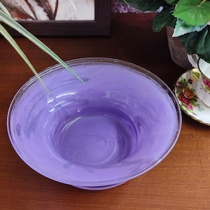 Purple Vintage Glass Art Bowl, Heavy Mid Century Glass Art Bowl, Rare ...