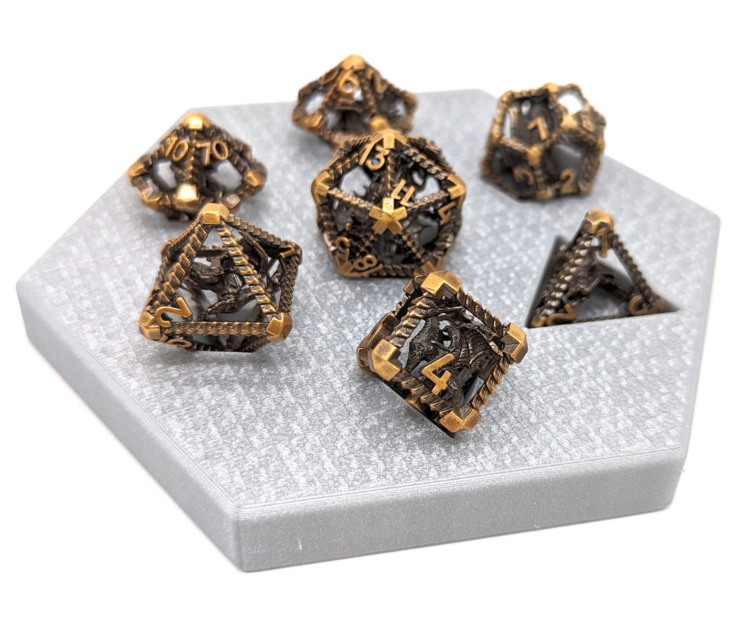 RPG Hollow Metal Dice DND Dragon Design Brass - Etsy