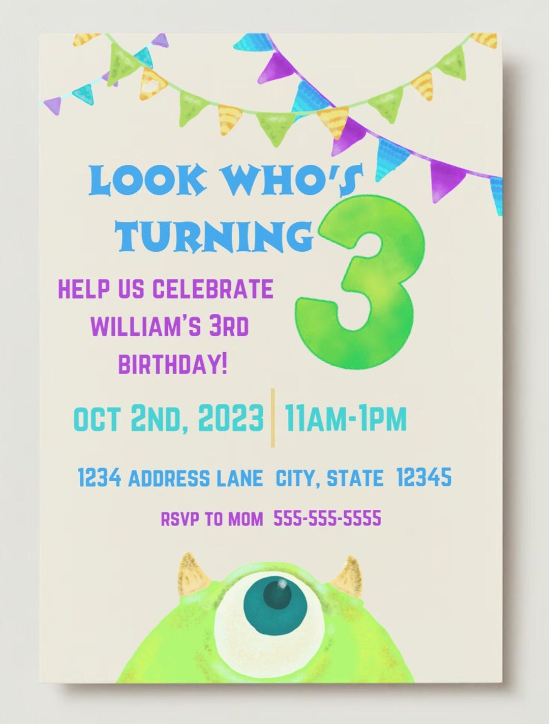 Monsters Birthday Invitation, Looks Who's Turning Three Personalized ...