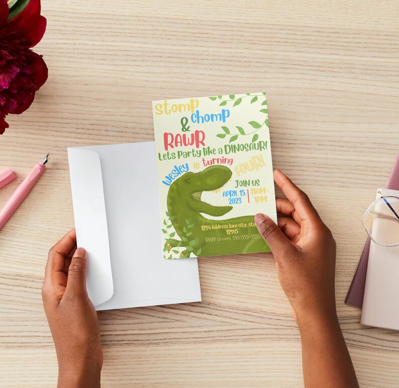 Stomp, Chomp, and Rawr Birthday Invitation- Personalized Downloadable ...