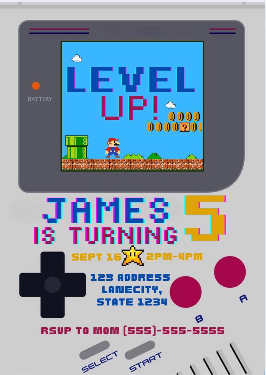Level Up! Super Mario Birthday Invitation-personalized Downloadable ...
