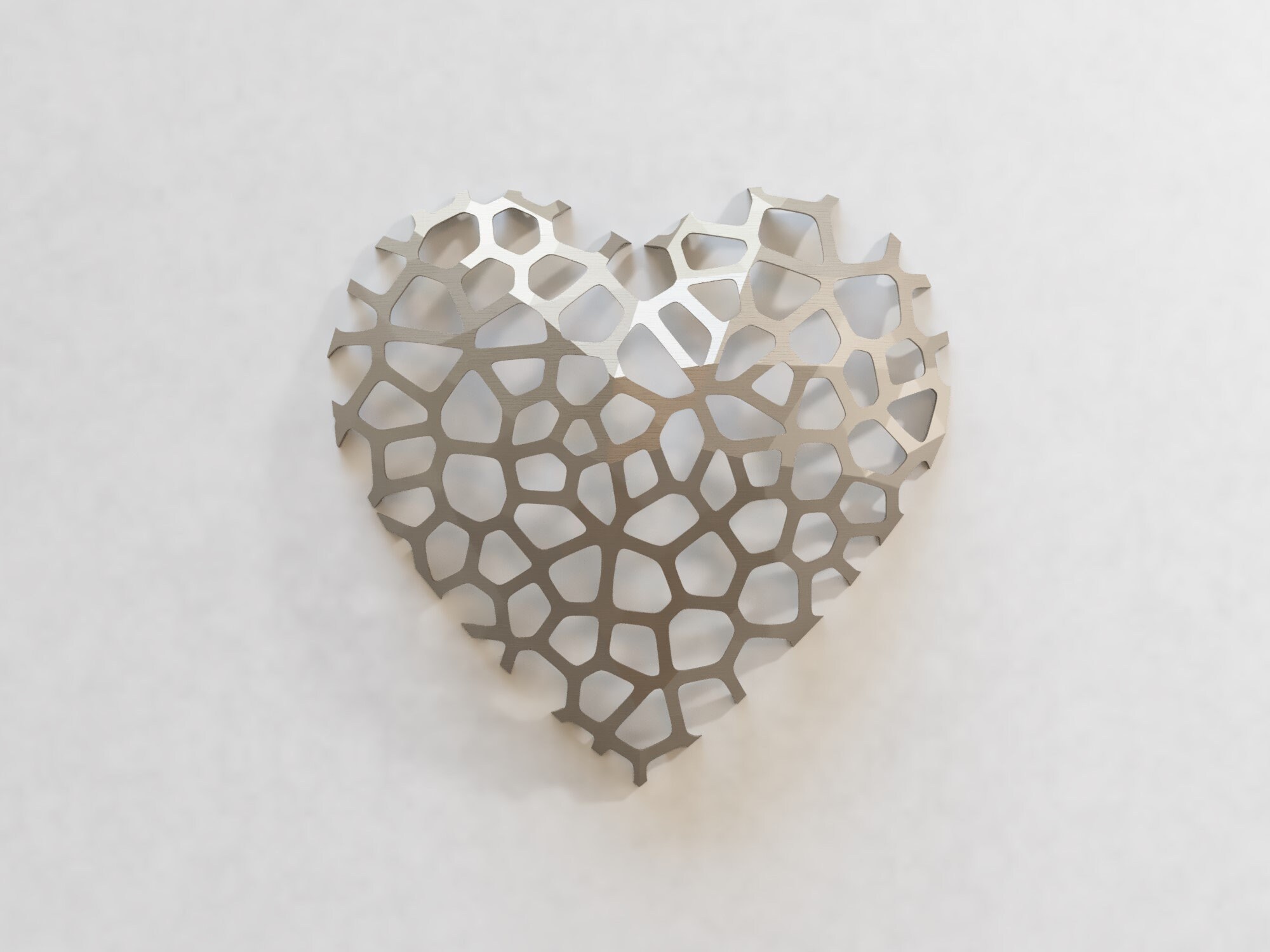 Voronoi Heart Artwork, 3D Printed Home Décor, Polished Metal, Voronoi ...
