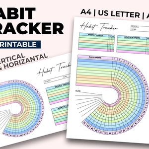 Printable Circle Habit Tracker Colorful: Daily, Weekly, Monthly Habits, Vertical and Horizontal ...