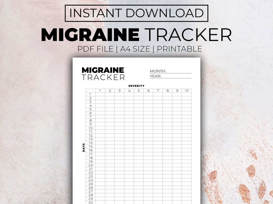 Monthly Migraine Tracker Printable Template, Headache Pain Tracker ...