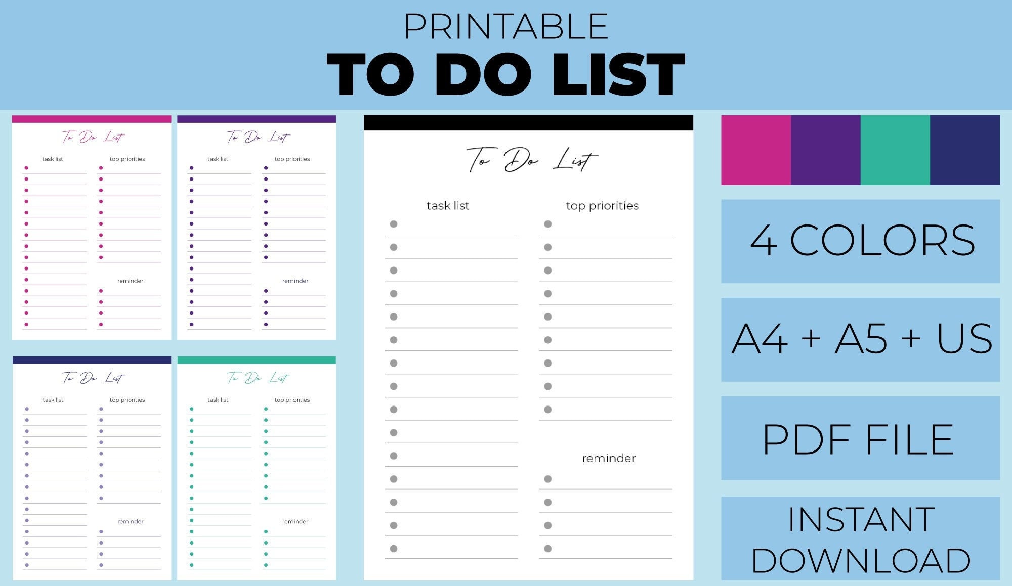 Colorful to Do List, Printable Template, Productivity, Daily, Weekly ...