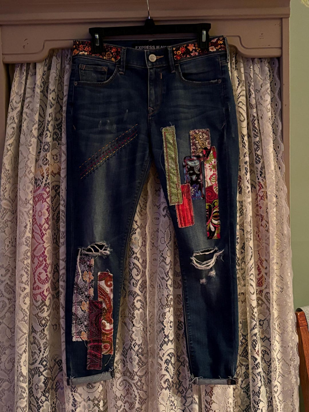 Funky Up-styled Patched Jeans - Etsy