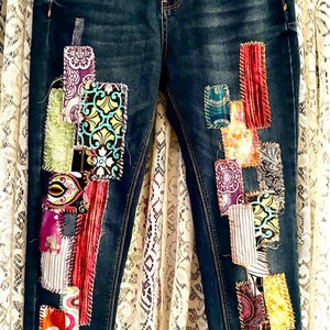 Vintage Stitched Patch Jeans - Etsy